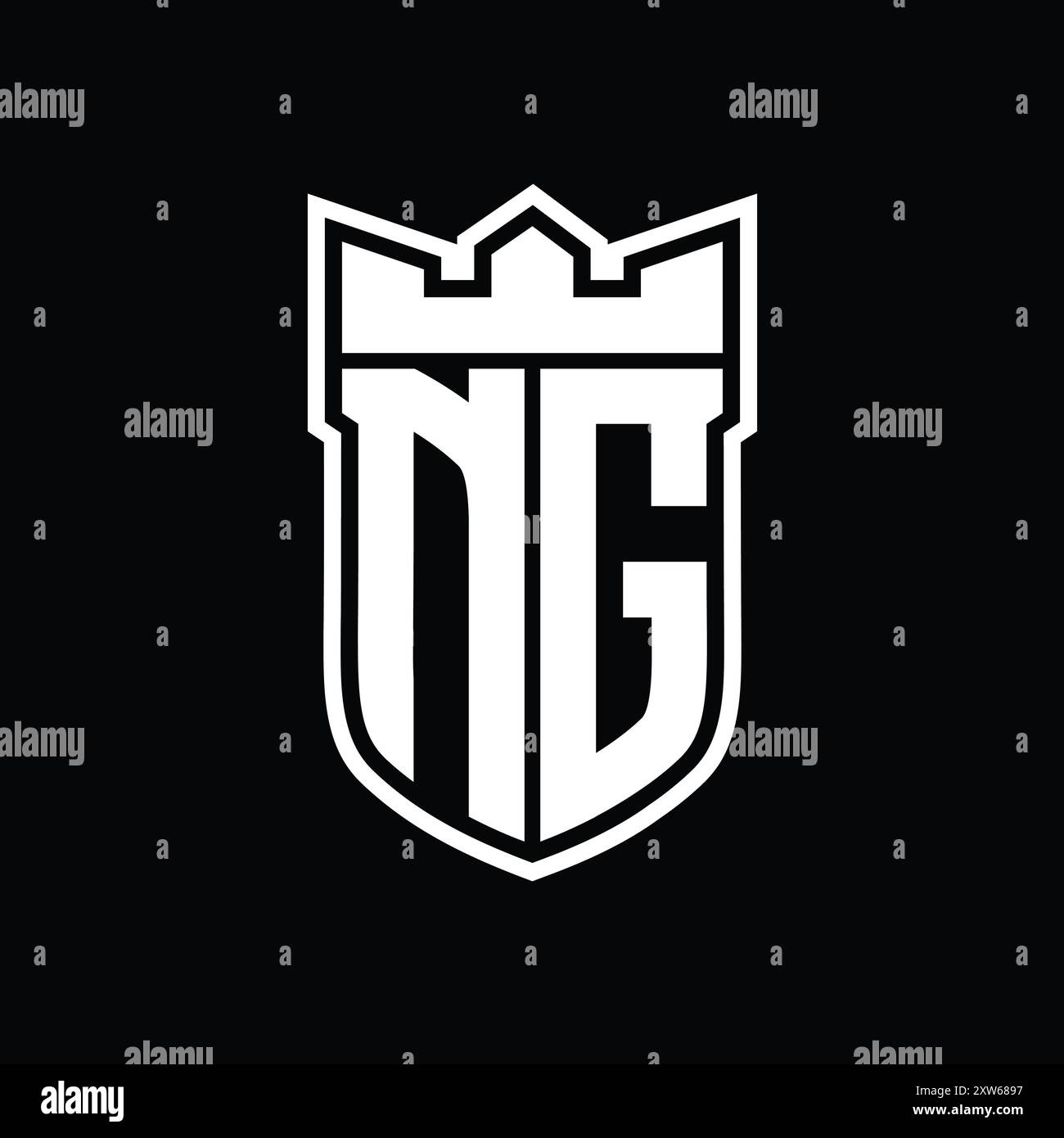 NG Letter logo with shield shape with geometric crown inside white ...