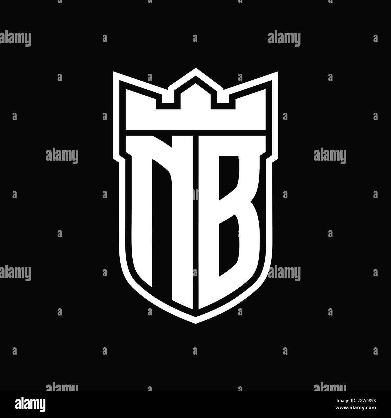 NB Letter logo with shield shape with geometric crown inside white ...