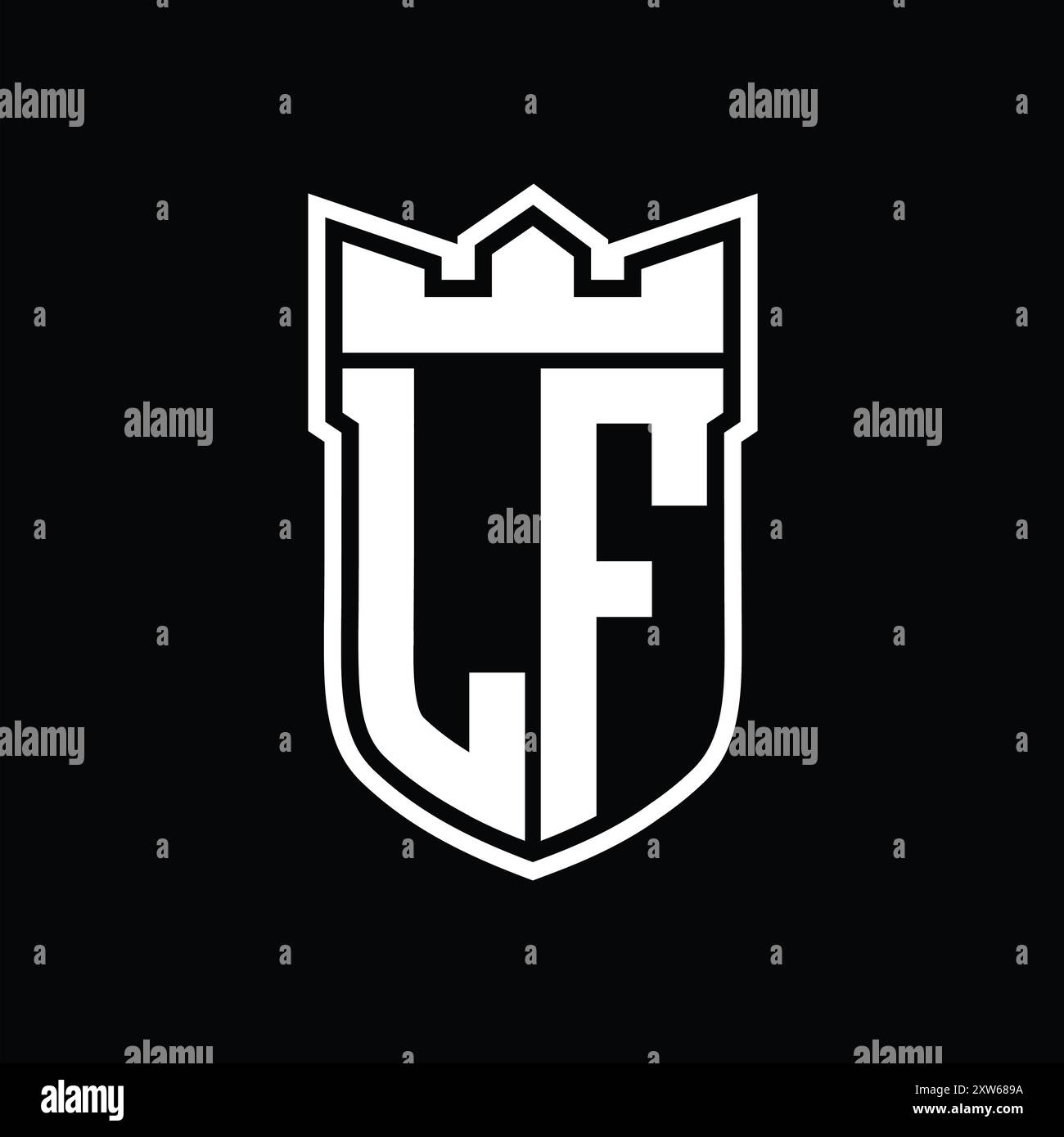 LF Letter logo with shield shape with geometric crown inside white ...