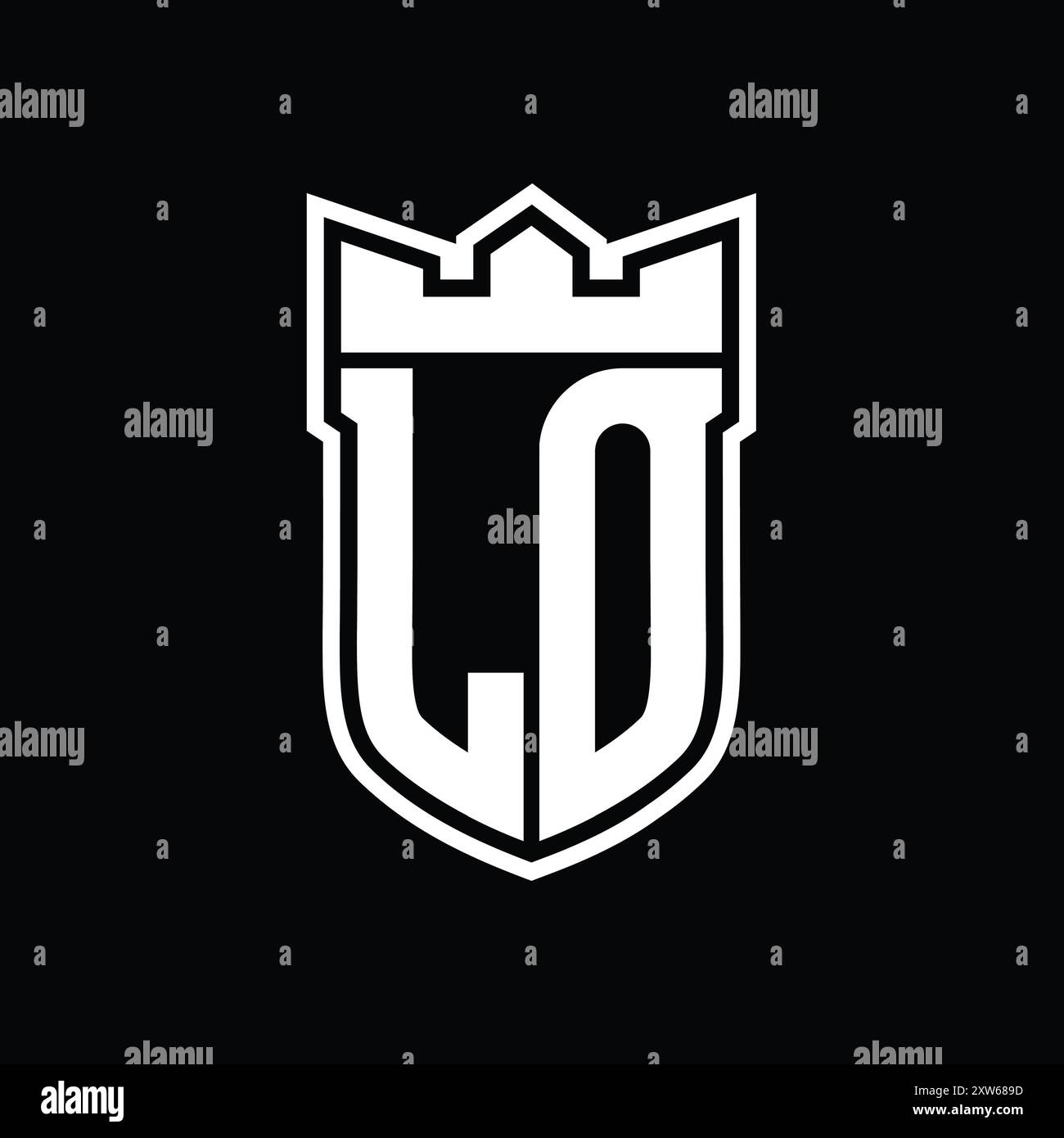 LO Letter logo with shield shape with geometric crown inside white ...