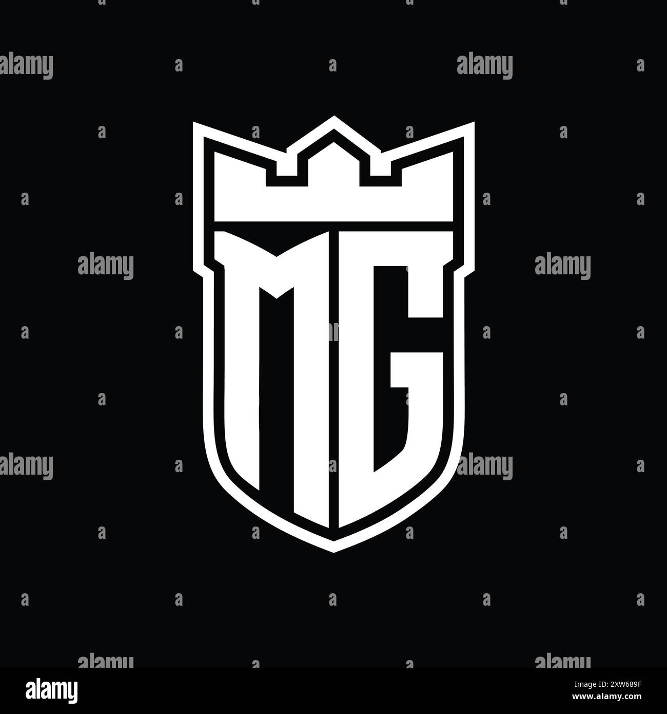 MG Letter logo with shield shape with geometric crown inside white ...