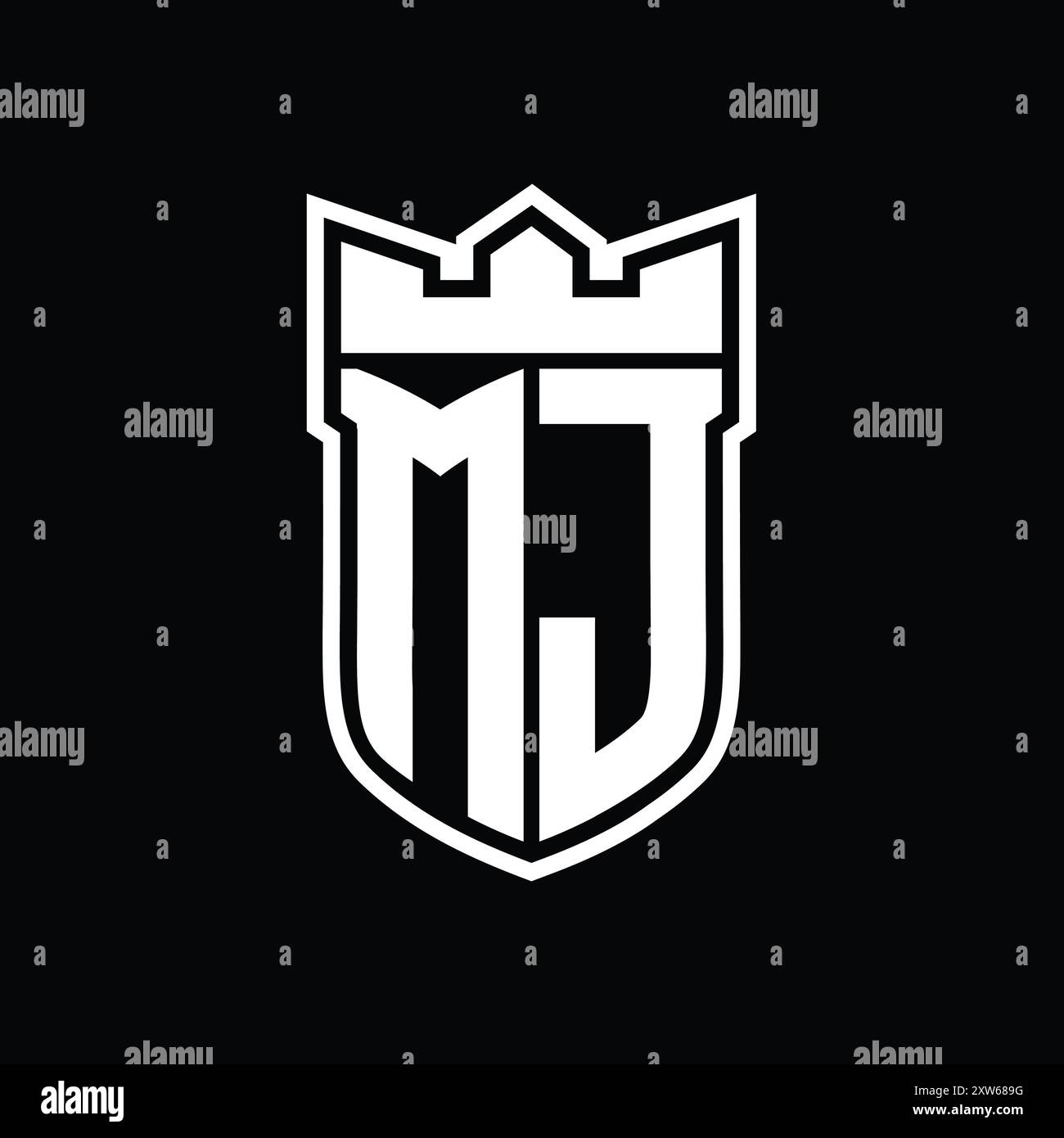 MJ Letter logo with shield shape with geometric crown inside white ...