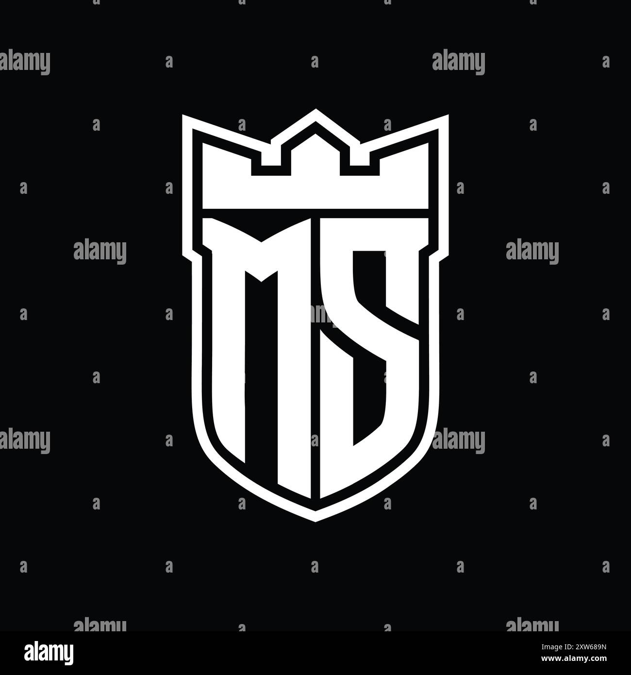 MS Letter logo with shield shape with geometric crown inside white ...