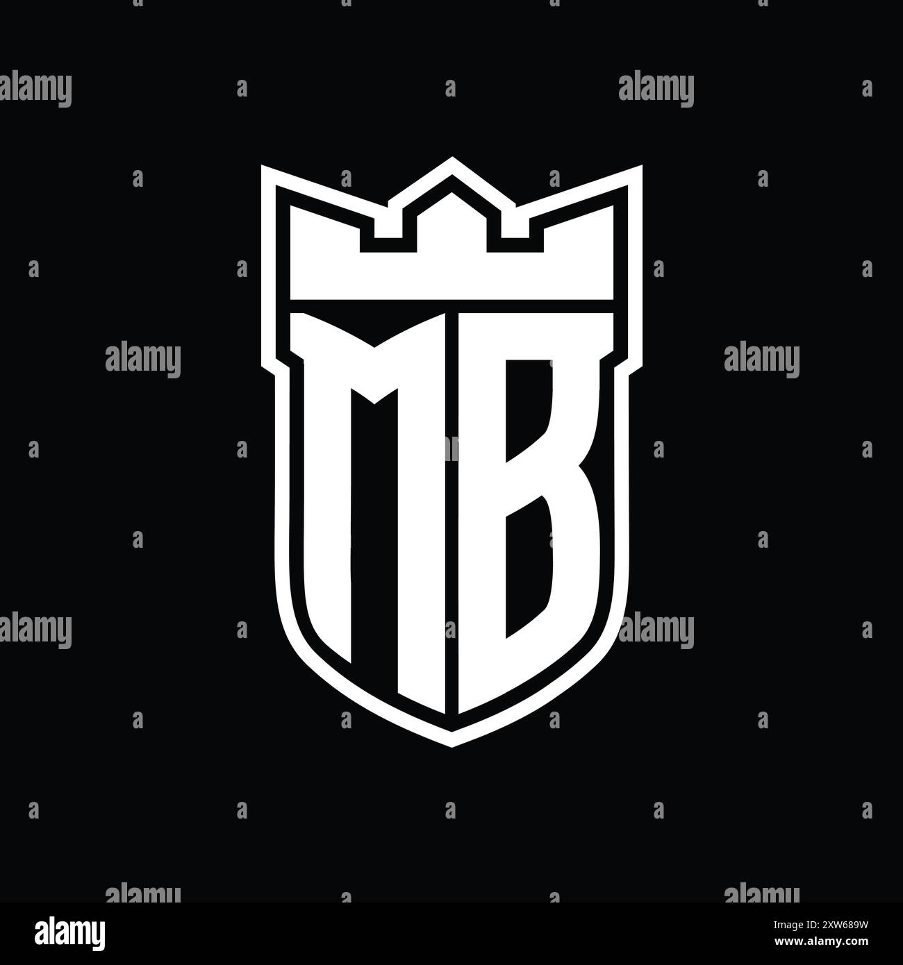 MB Letter logo with shield shape with geometric crown inside white ...