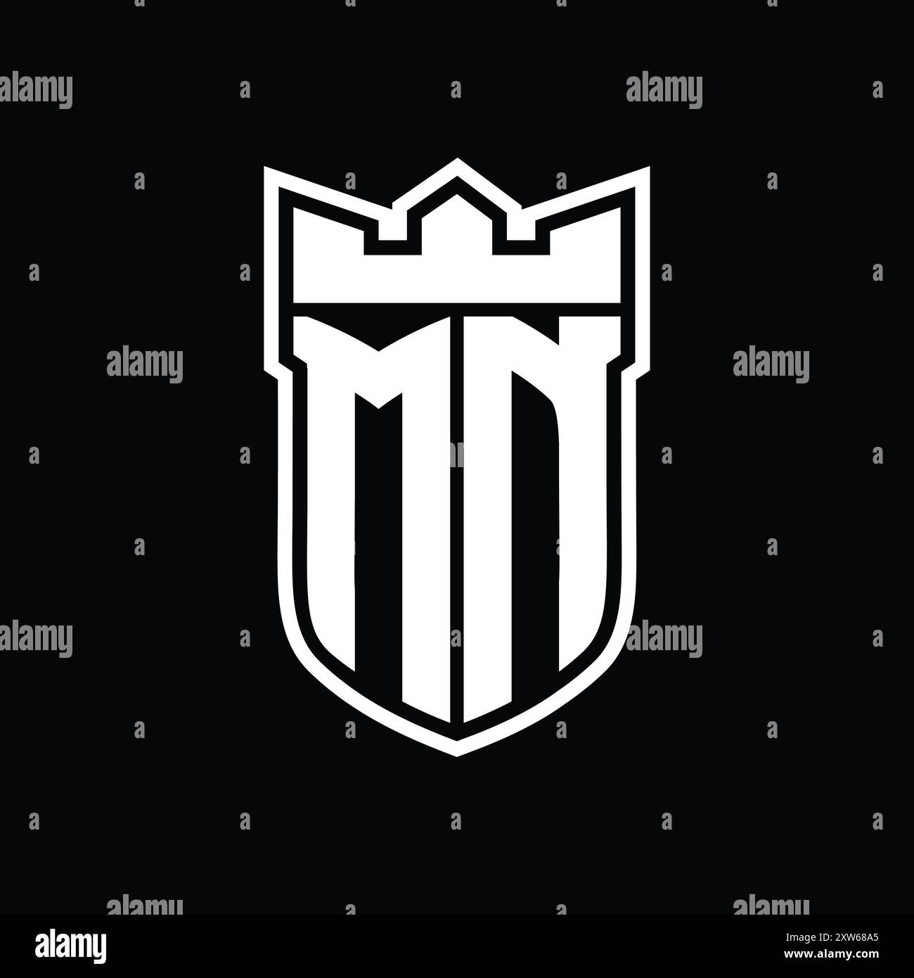 MN Letter logo with shield shape with geometric crown inside white ...