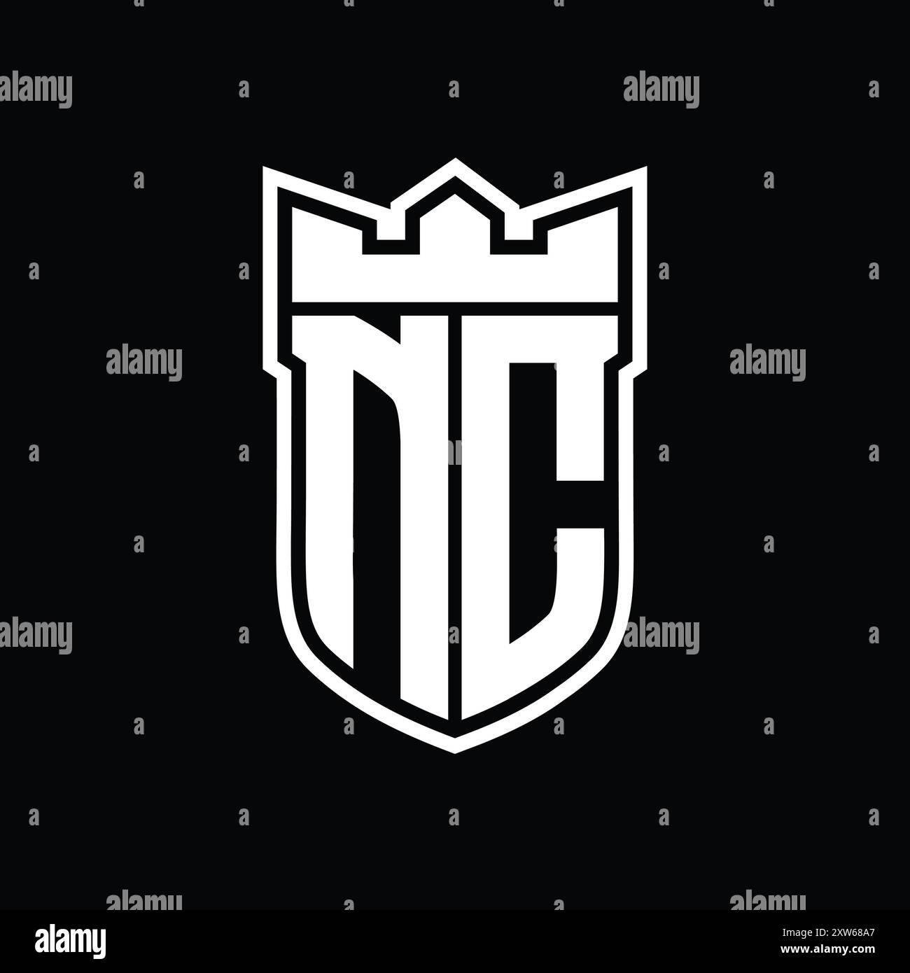 NC Letter logo with shield shape with geometric crown inside white ...