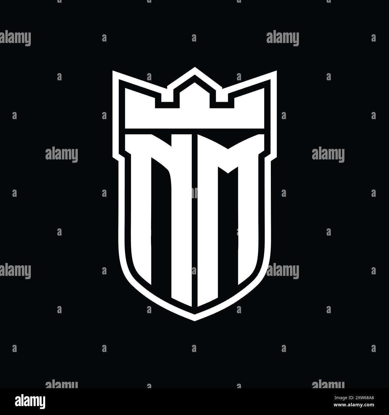 NM Letter logo with shield shape with geometric crown inside white ...