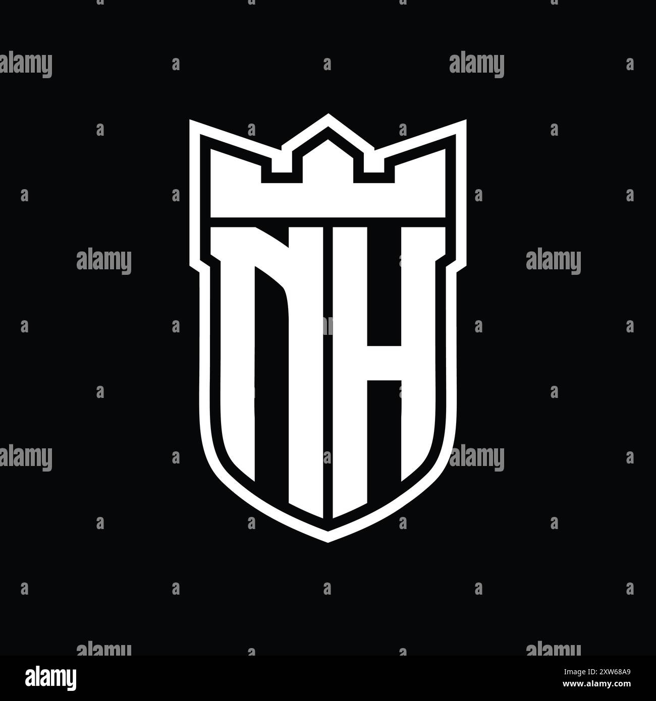 NH Letter logo with shield shape with geometric crown inside white ...