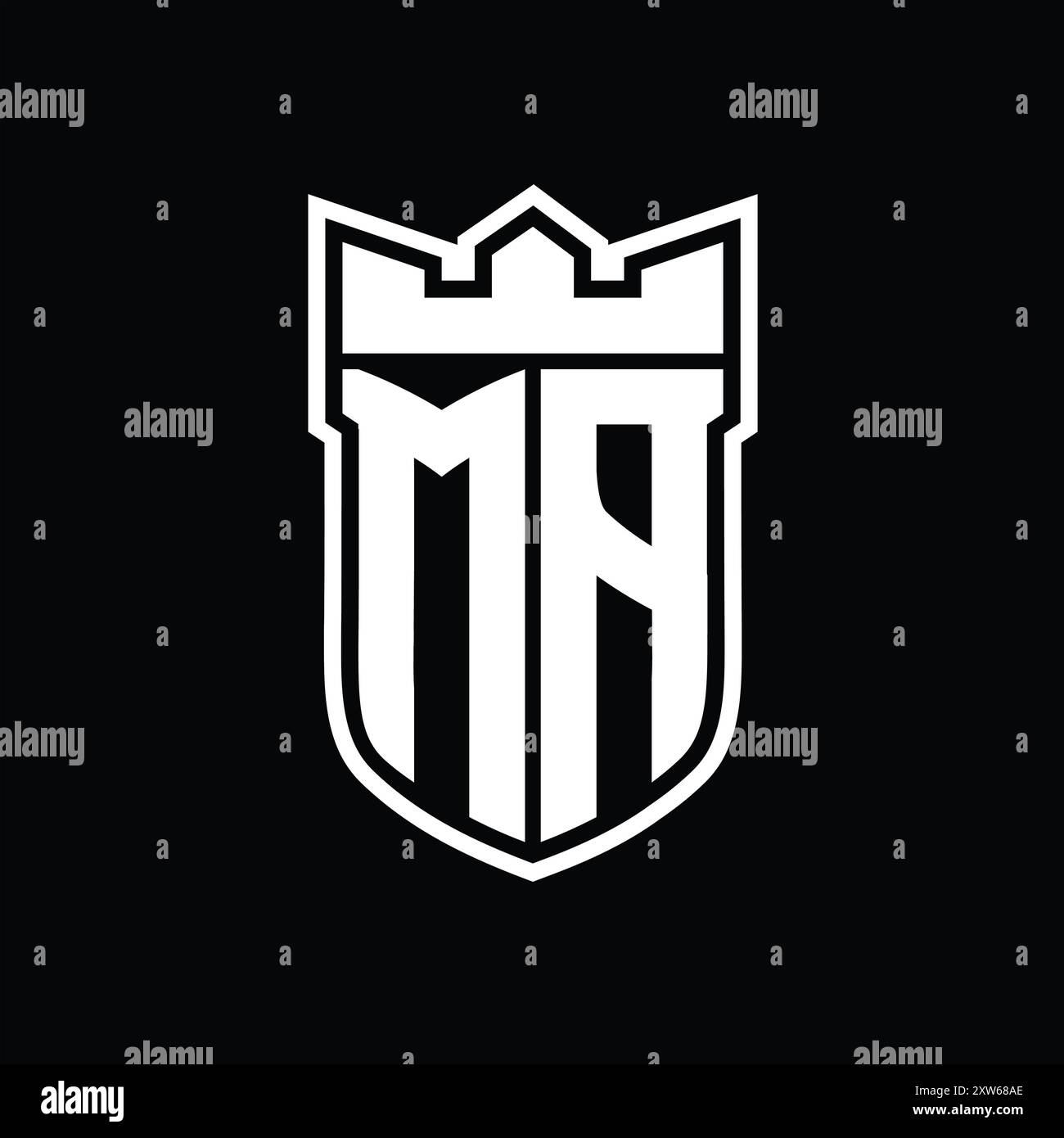 MA Letter logo with shield shape with geometric crown inside white ...