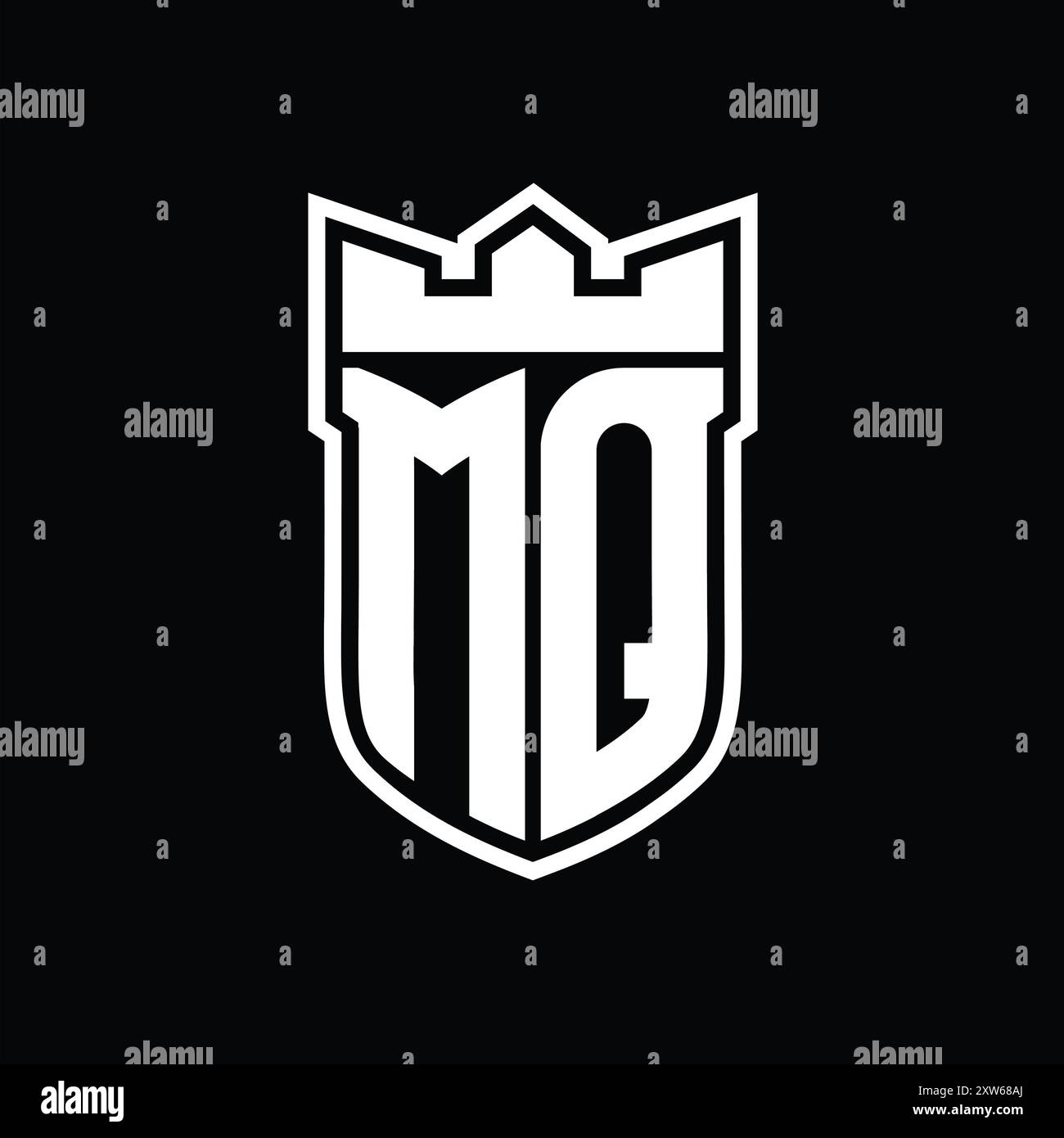 MQ Letter logo with shield shape with geometric crown inside white ...