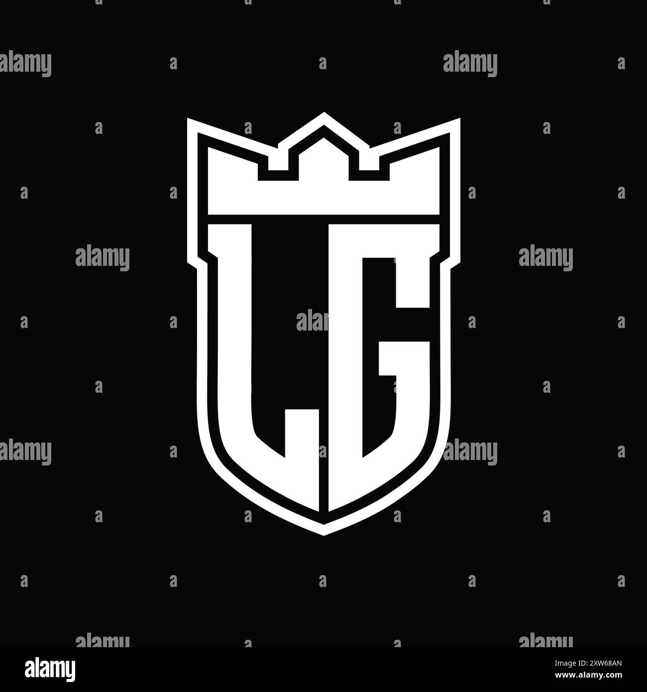 LG Letter logo with shield shape with geometric crown inside white ...