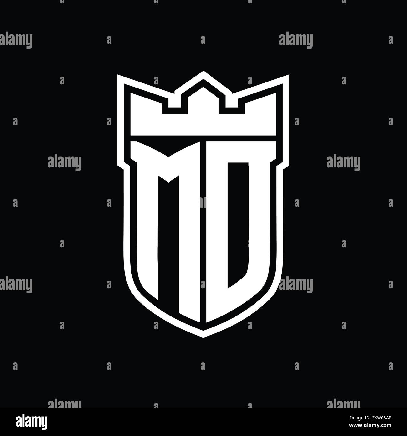 MD Letter logo with shield shape with geometric crown inside white ...