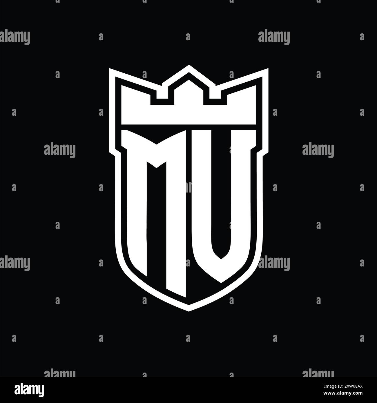 MV Letter logo with shield shape with geometric crown inside white ...