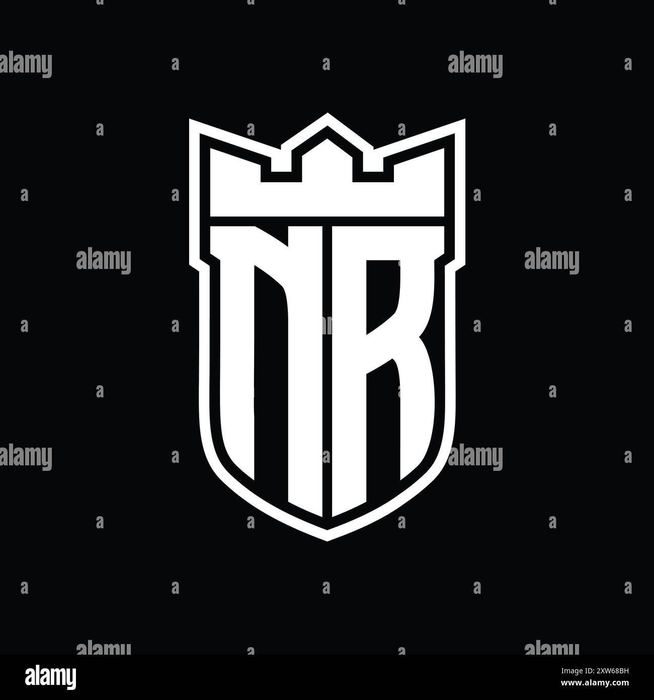 NR Letter logo with shield shape with geometric crown inside white ...