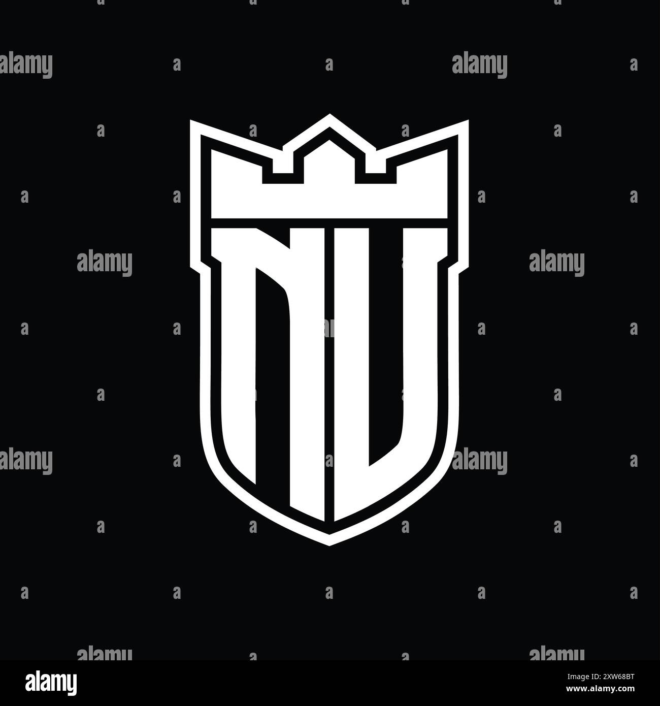 NU Letter logo with shield shape with geometric crown inside white ...
