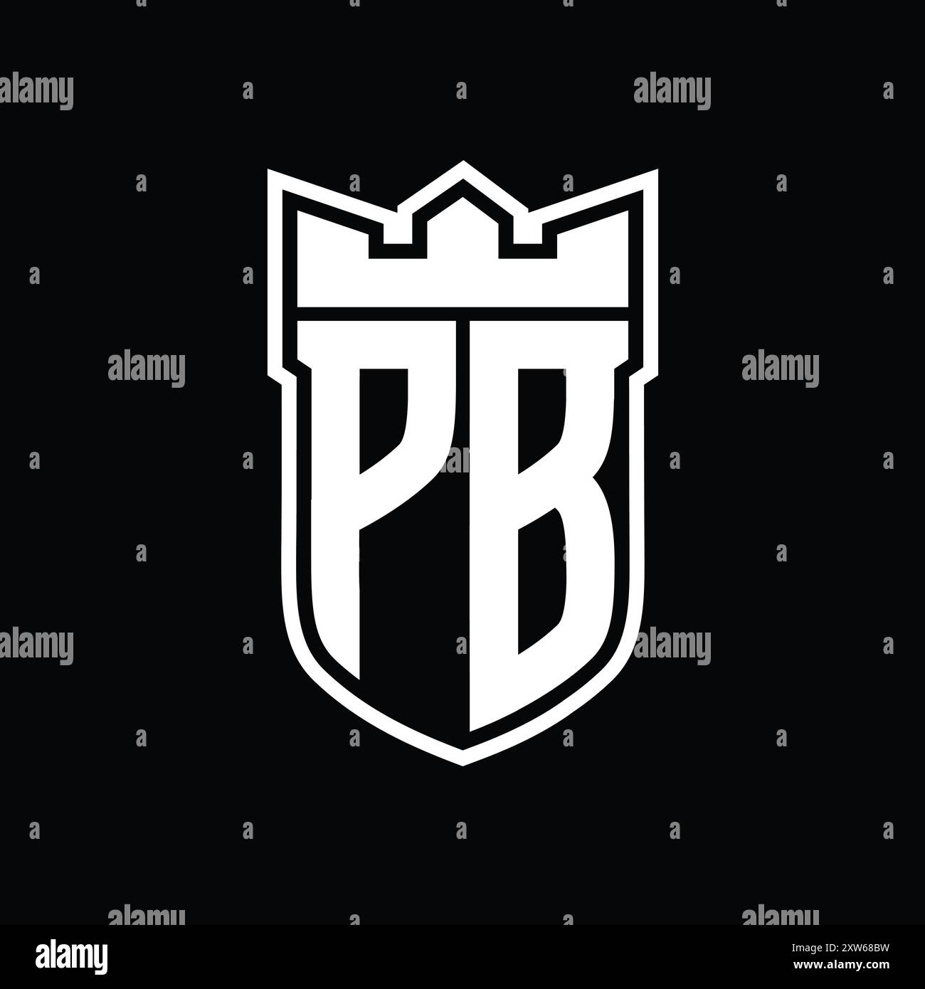 PB Letter logo with shield shape with geometric crown inside white ...