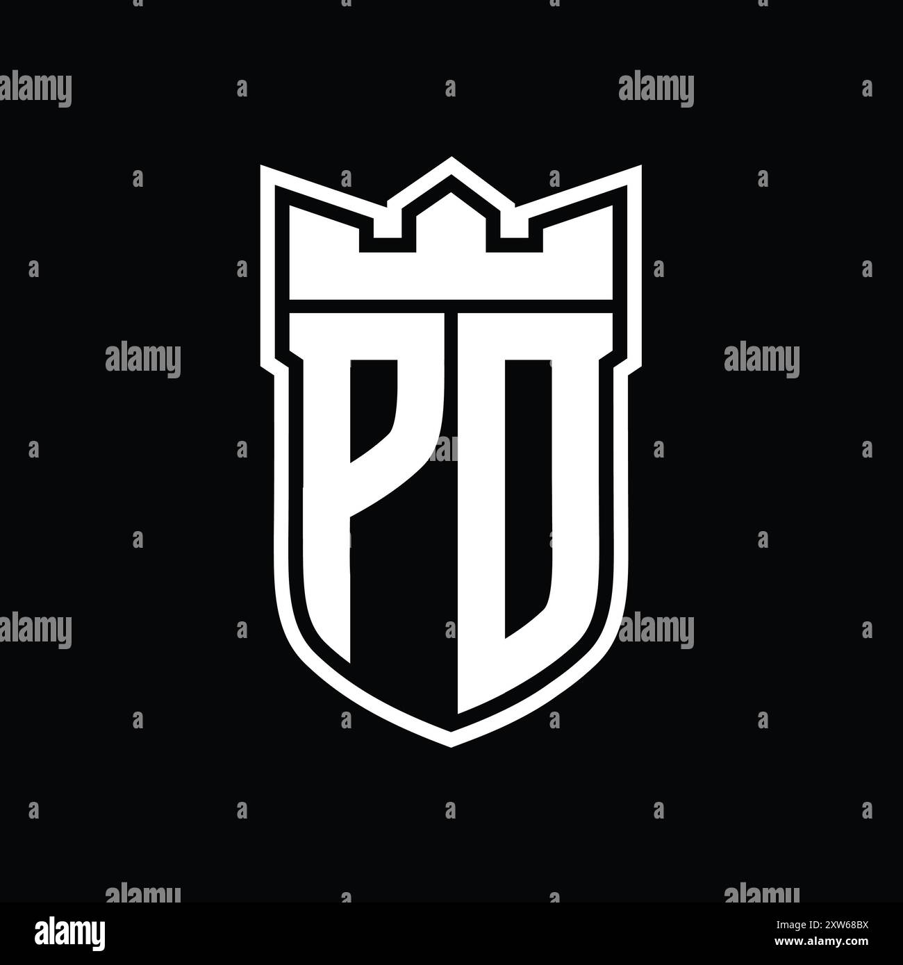 PD Letter logo with shield shape with geometric crown inside white ...
