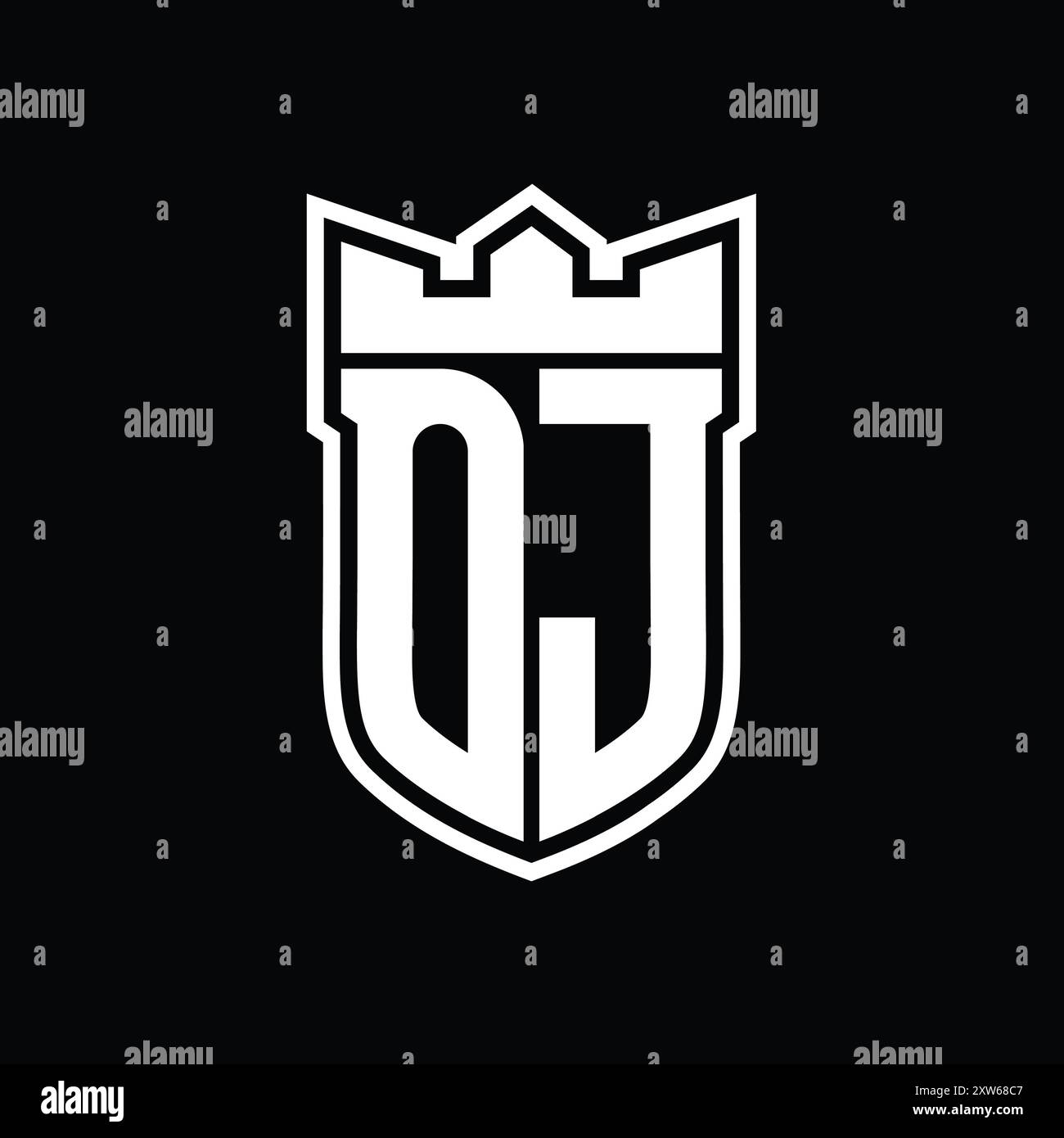 OJ Letter logo with shield shape with geometric crown inside white ...