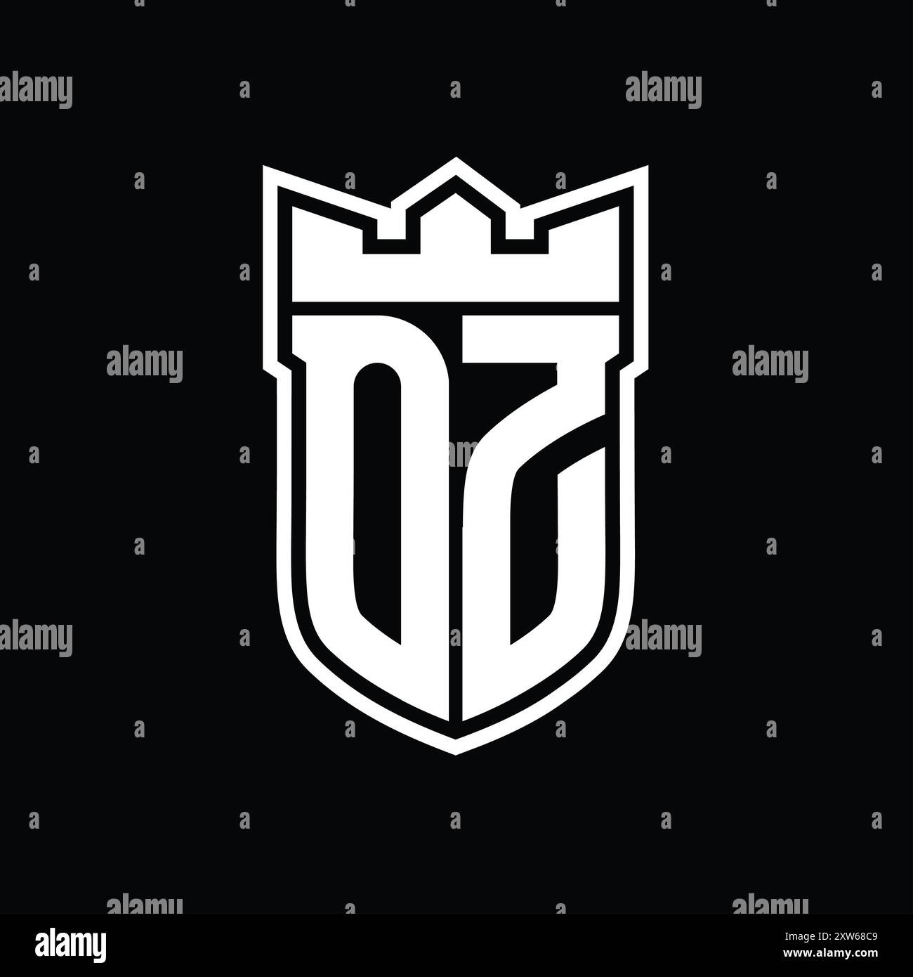 OZ Letter logo with shield shape with geometric crown inside white ...