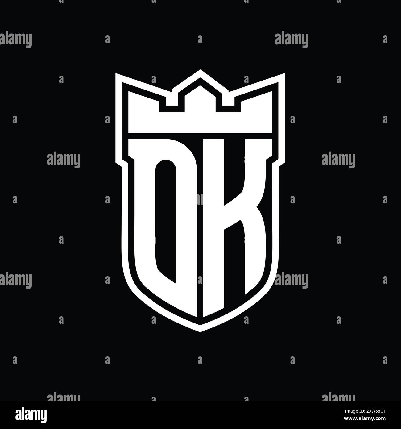 OK Letter logo with shield shape with geometric crown inside white ...