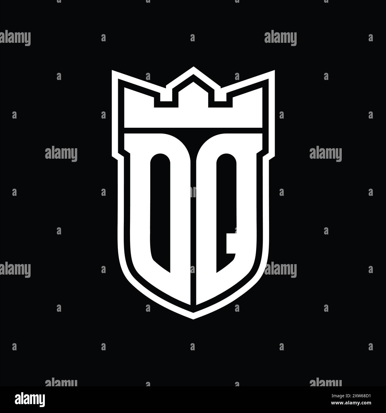 OQ Letter logo with shield shape with geometric crown inside white ...