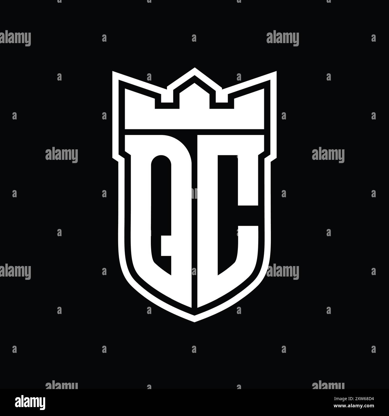QC Letter logo with shield shape with geometric crown inside white ...