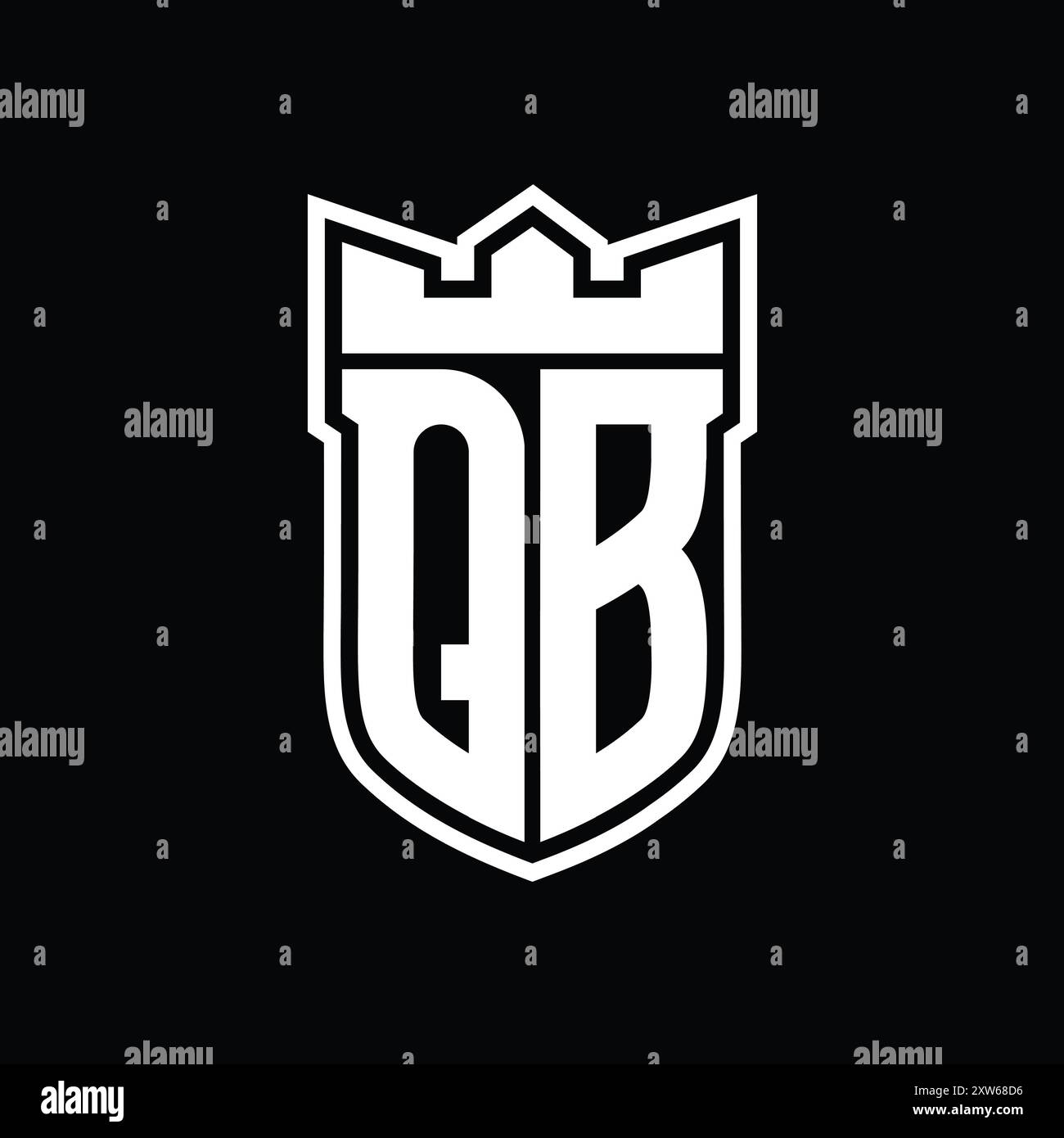 QB Letter logo with shield shape with geometric crown inside white ...