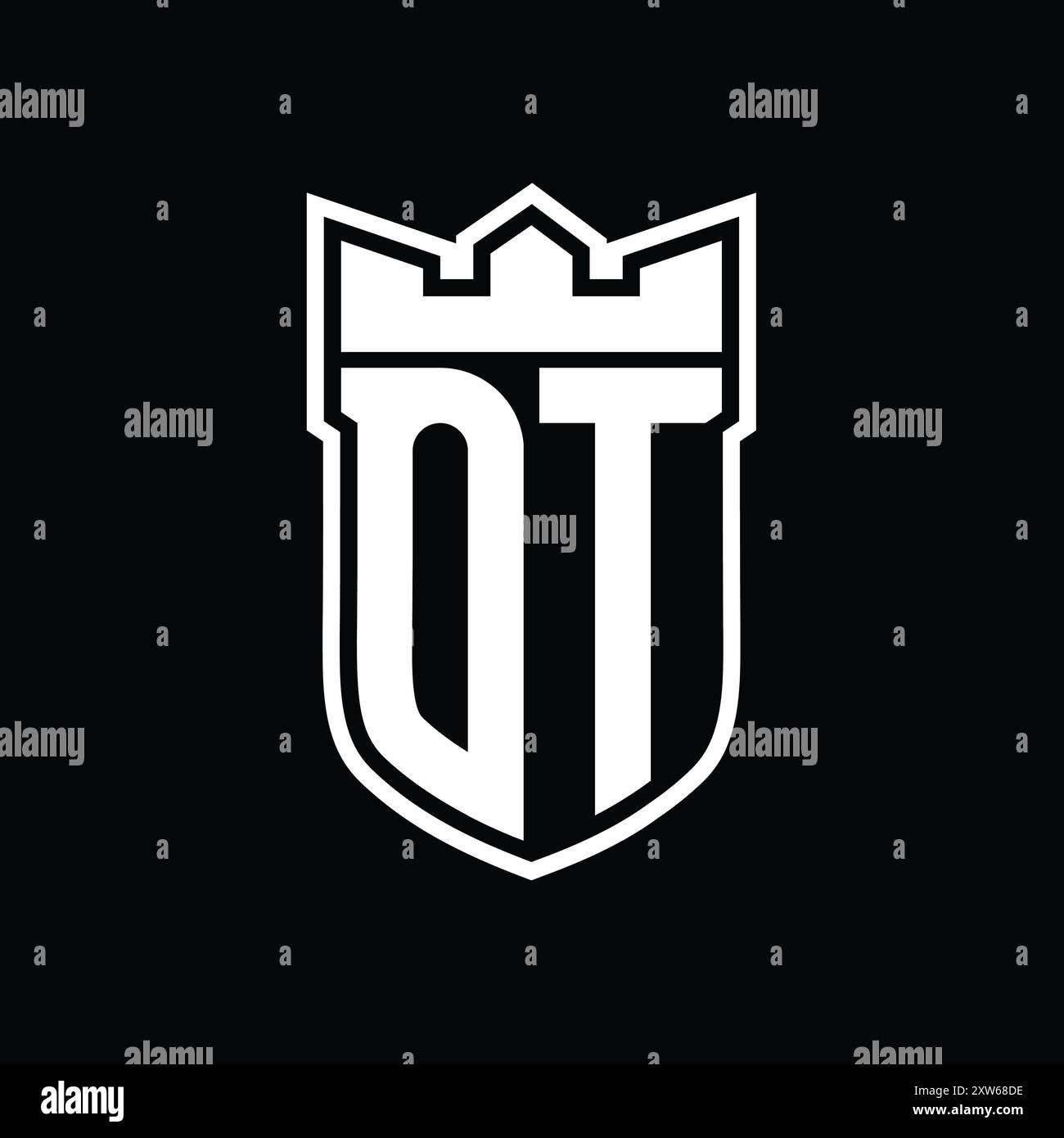 OT Letter logo with shield shape with geometric crown inside white ...