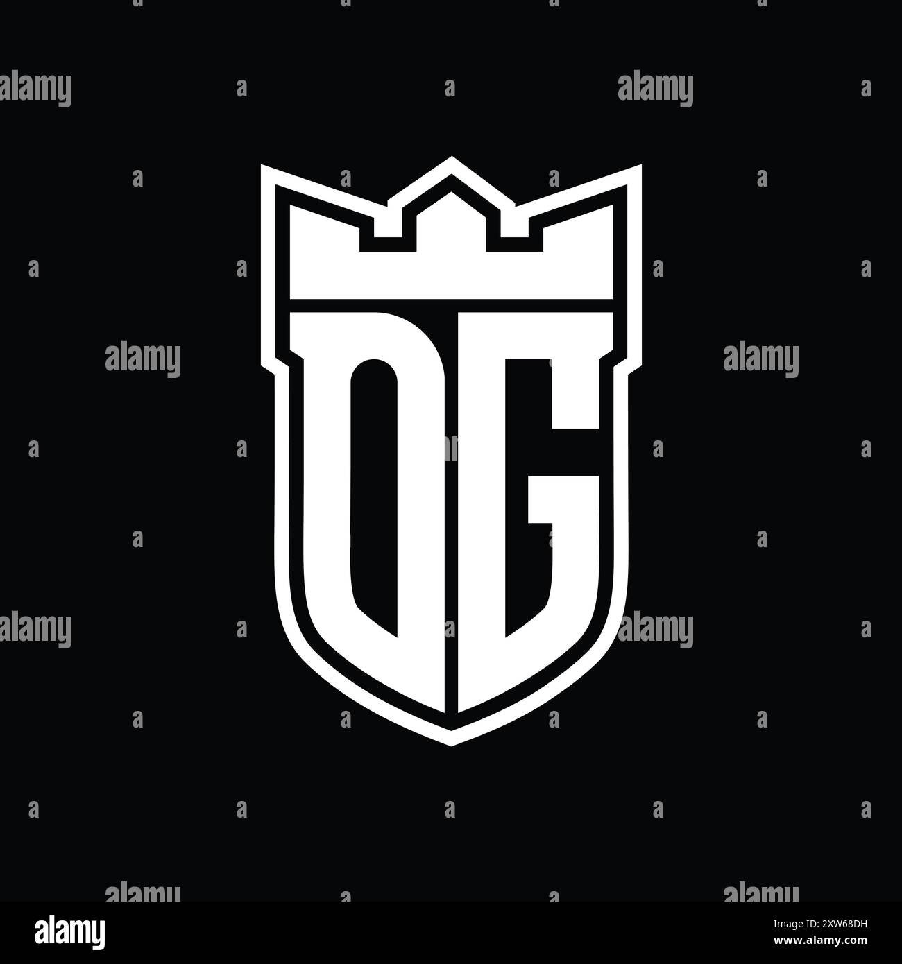 OG Letter logo with shield shape with geometric crown inside white ...