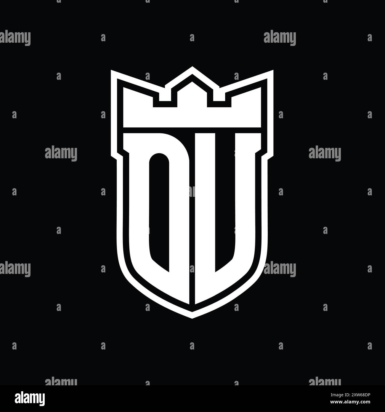 OU Letter logo with shield shape with geometric crown inside white ...