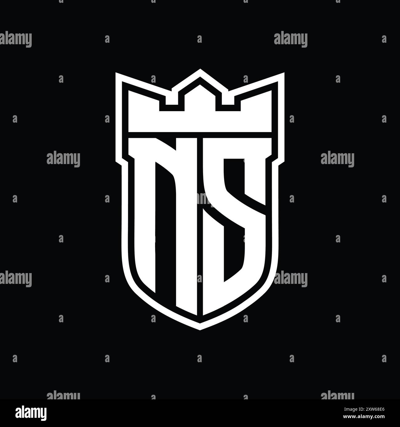 NS Letter logo with shield shape with geometric crown inside white ...