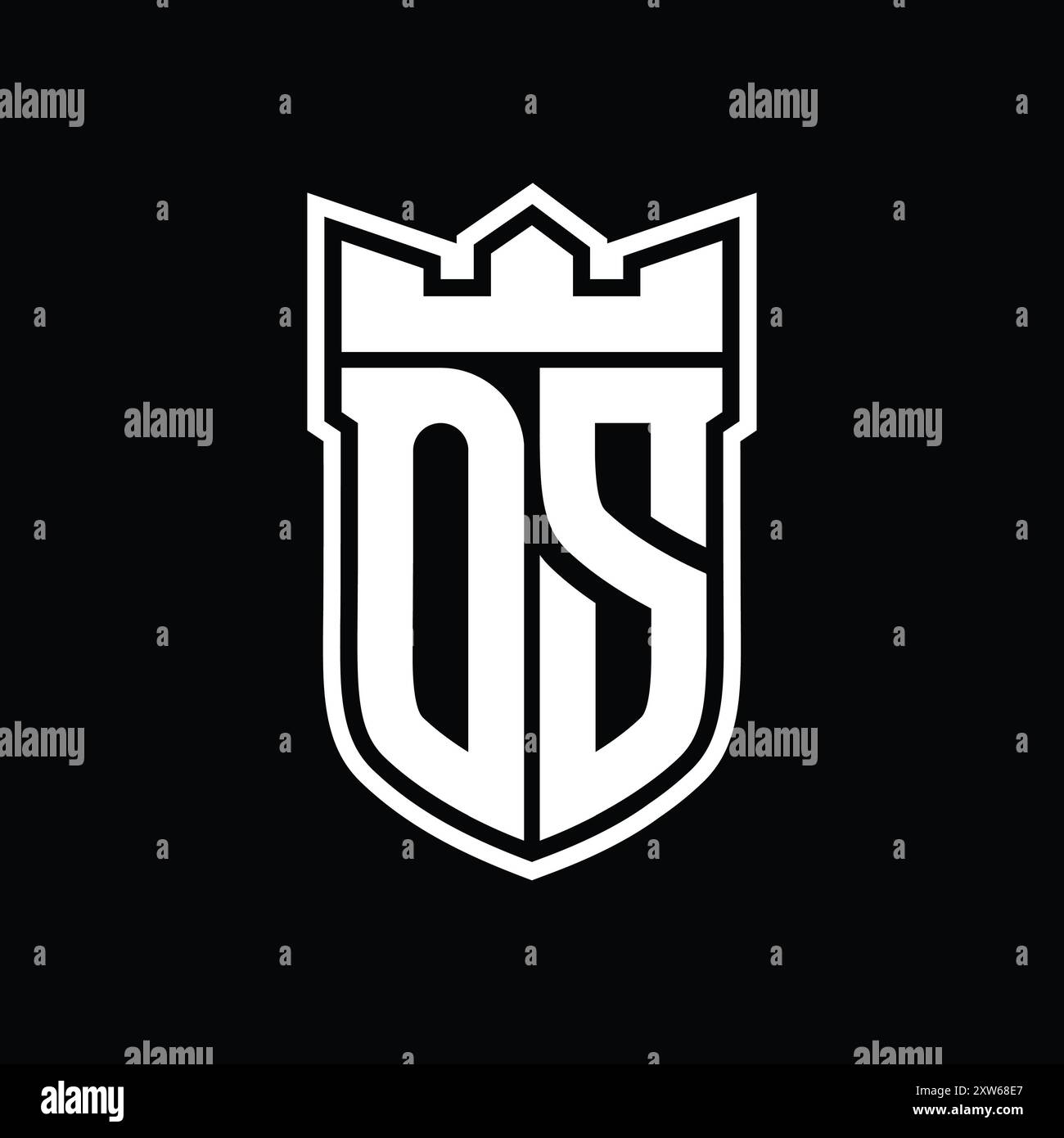 OS Letter logo with shield shape with geometric crown inside white ...
