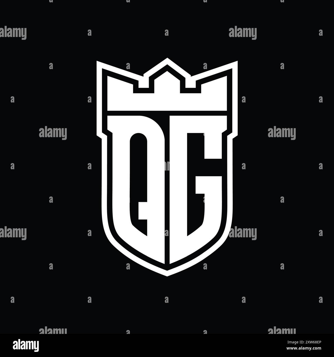 QG Letter logo with shield shape with geometric crown inside white ...