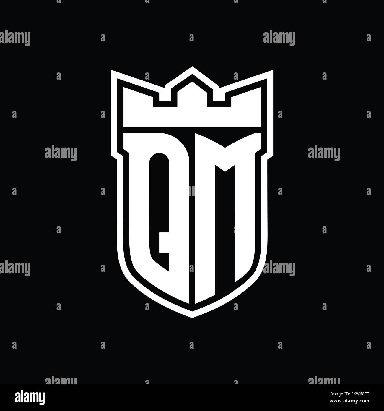 QM Letter logo with shield shape with geometric crown inside white ...
