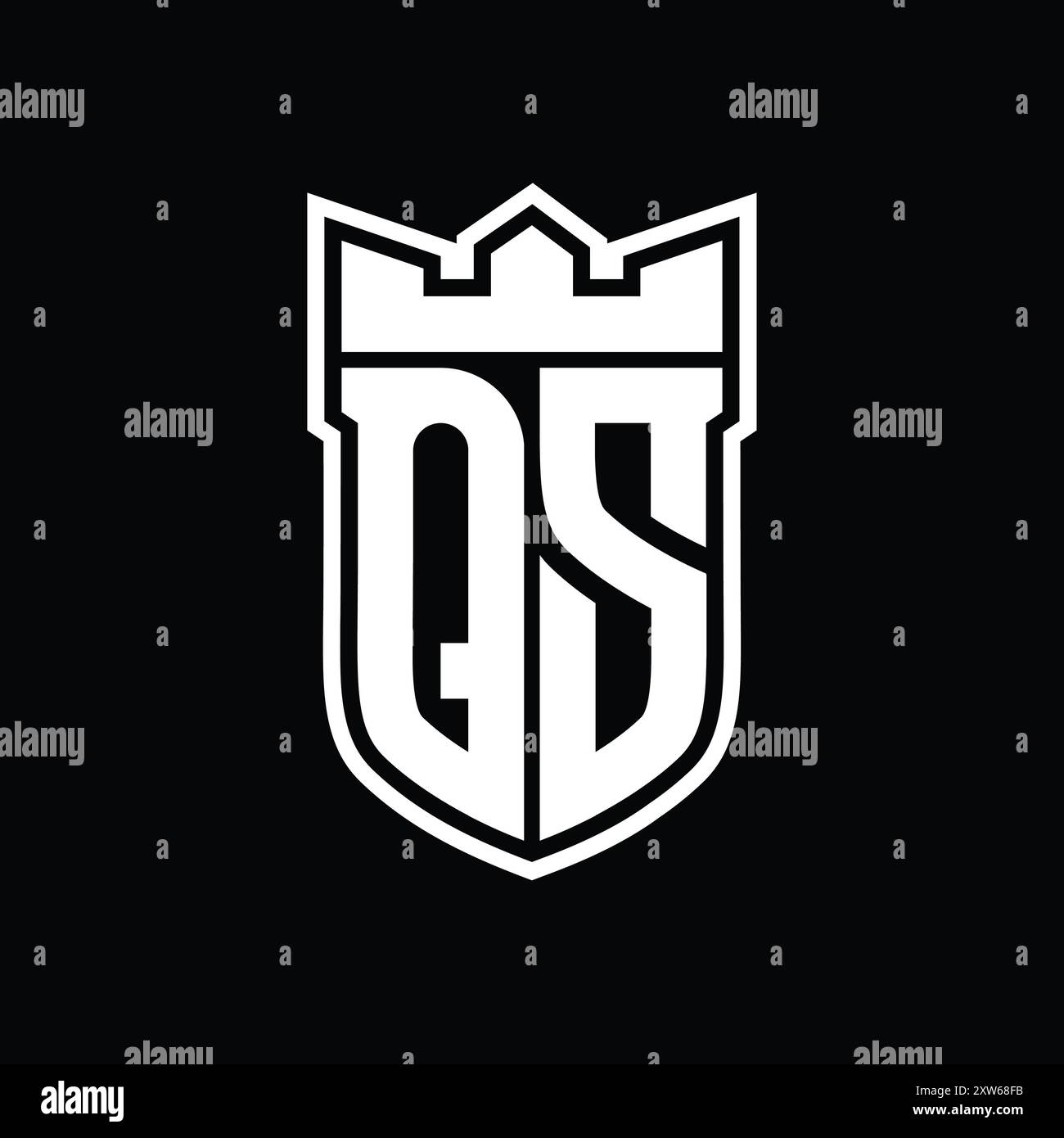 QS Letter logo with shield shape with geometric crown inside white ...