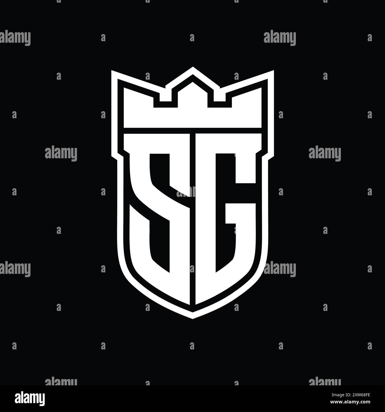 SG Letter logo with shield shape with geometric crown inside white ...