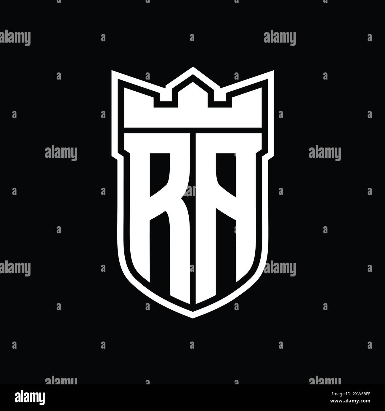 RA Letter logo with shield shape with geometric crown inside white ...