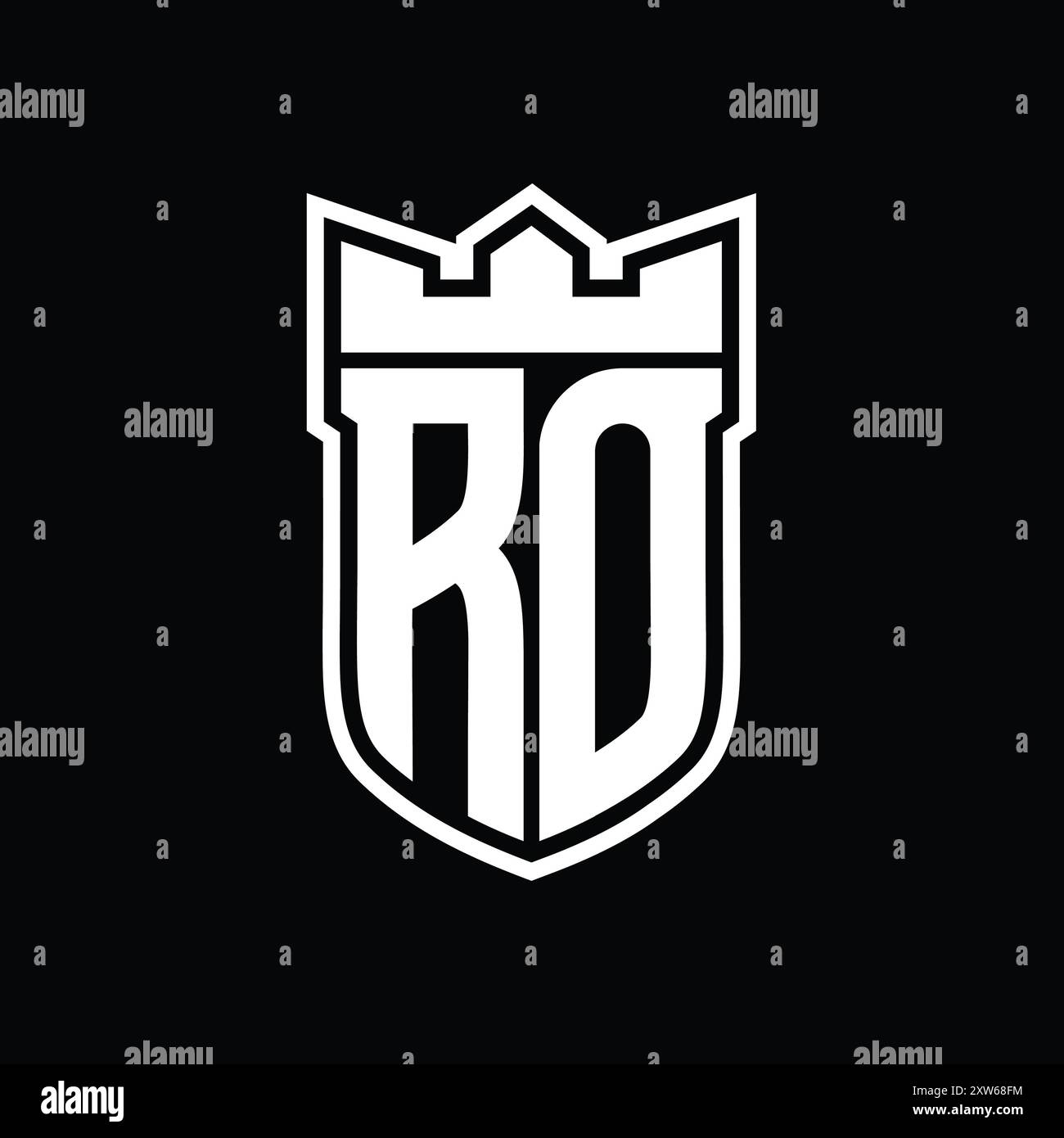 RO Letter logo with shield shape with geometric crown inside white ...