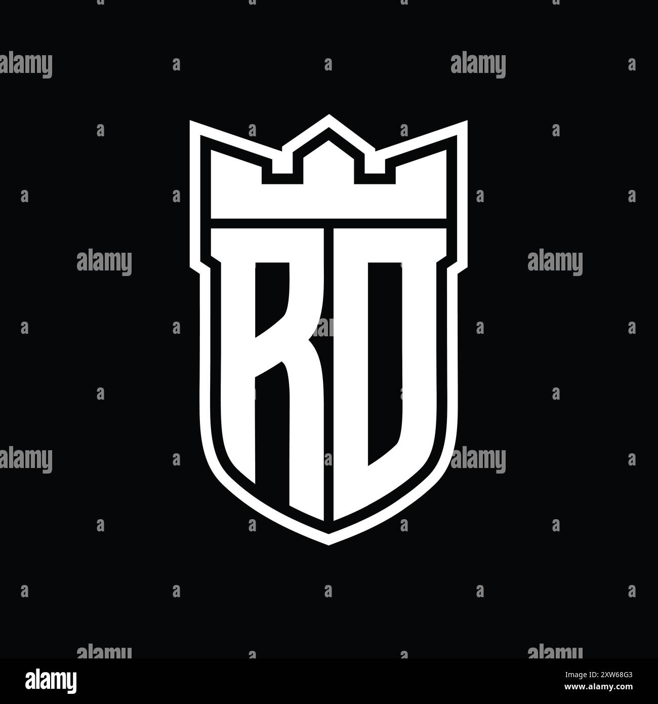 RD Letter logo with shield shape with geometric crown inside white ...