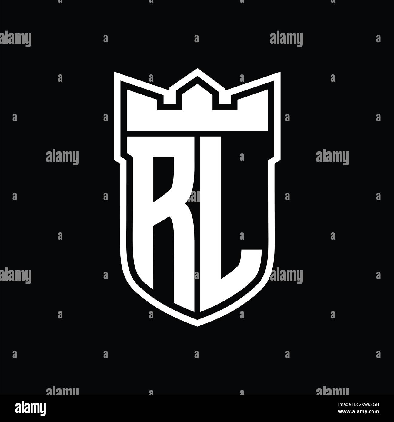 RL Letter logo with shield shape with geometric crown inside white ...
