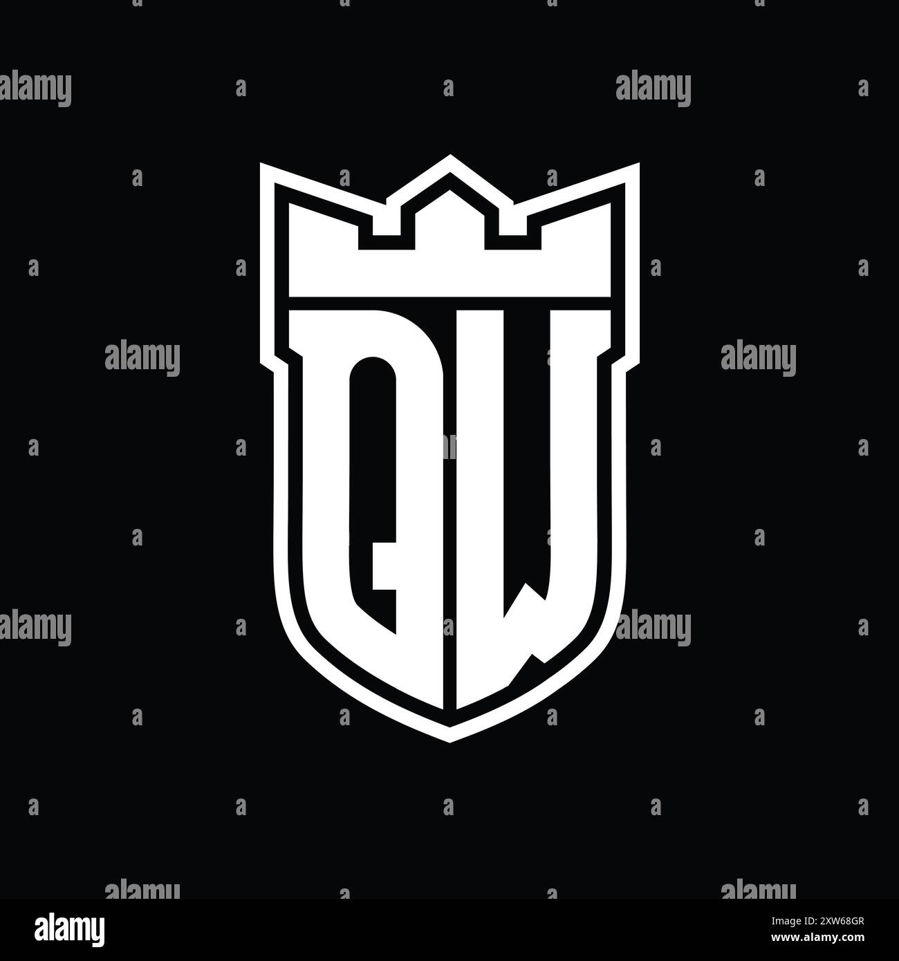 QW Letter logo with shield shape with geometric crown inside white ...