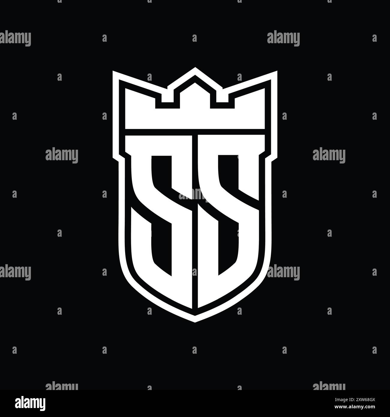 SS Letter logo with shield shape with geometric crown inside white ...
