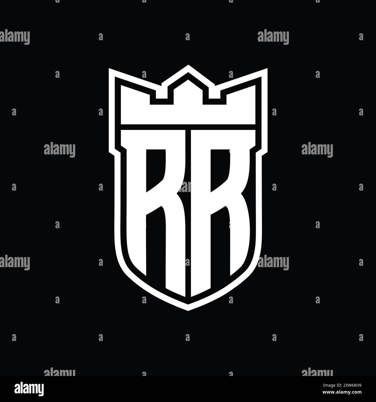 RR Letter logo with shield shape with geometric crown inside white ...