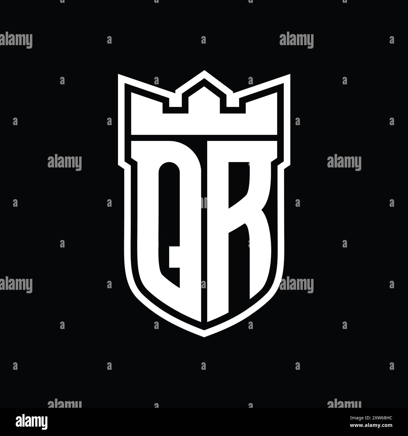 QR Letter logo with shield shape with geometric crown inside white ...