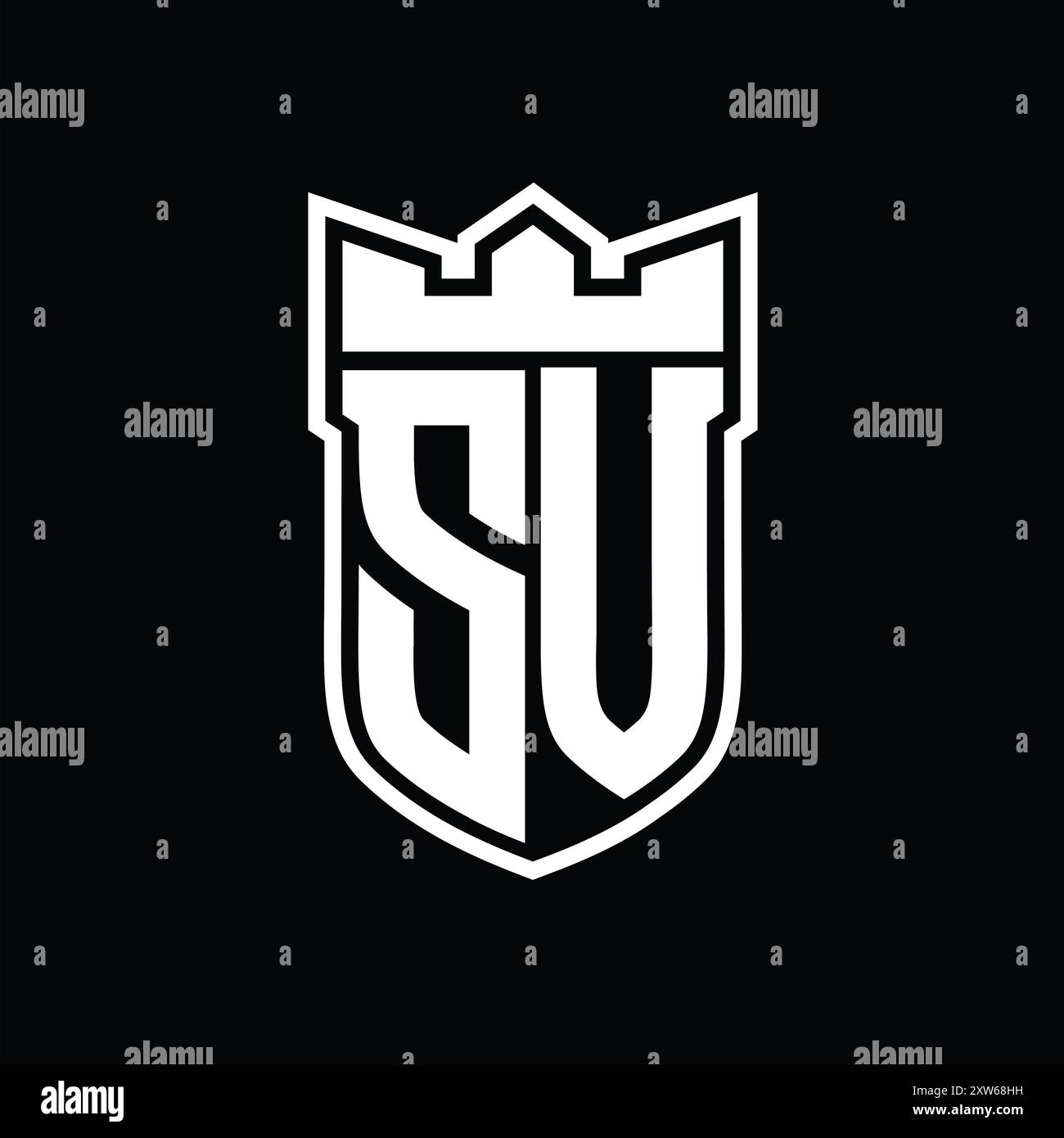 SV Letter logo with shield shape with geometric crown inside white ...