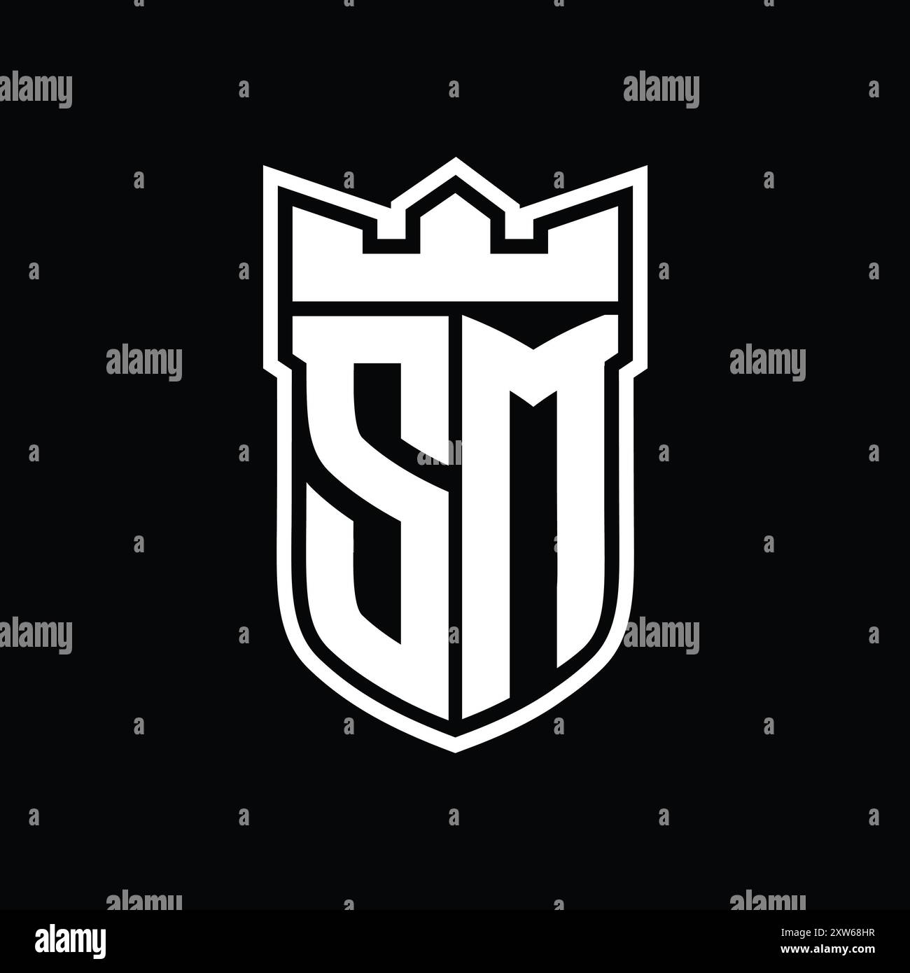 SM Letter logo with shield shape with geometric crown inside white ...