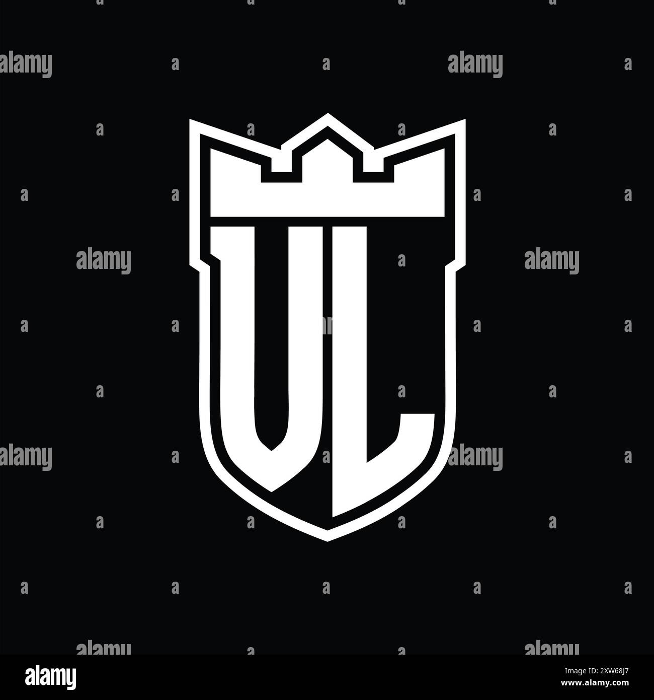 VL Letter logo with shield shape with geometric crown inside white ...