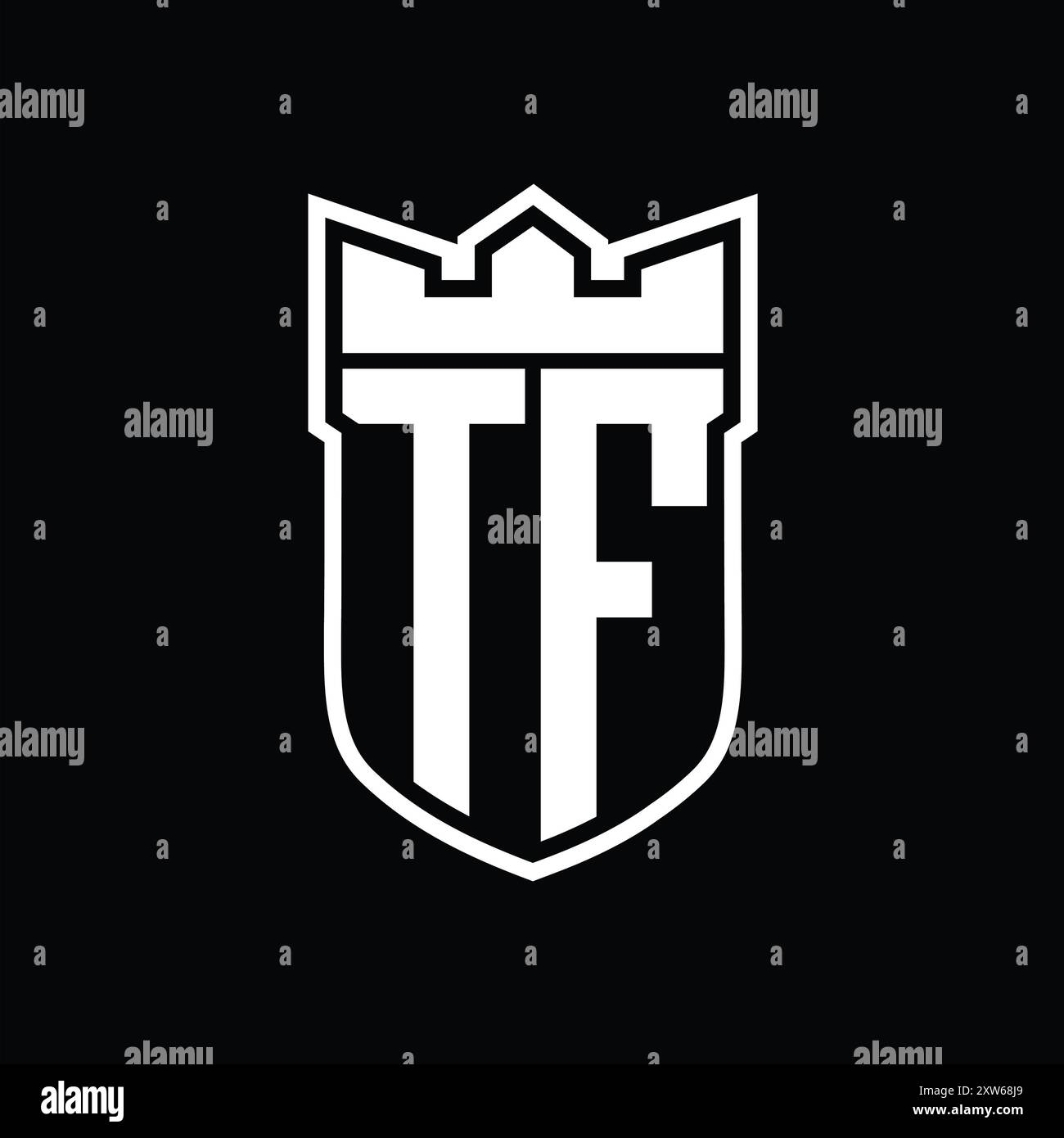 TF Letter logo with shield shape with geometric crown inside white ...