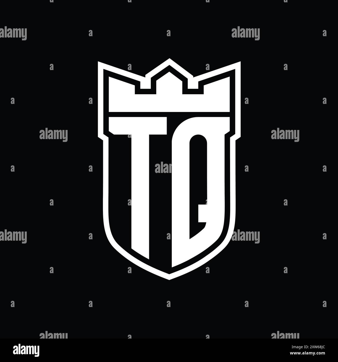 TQ Letter logo with shield shape with geometric crown inside white ...