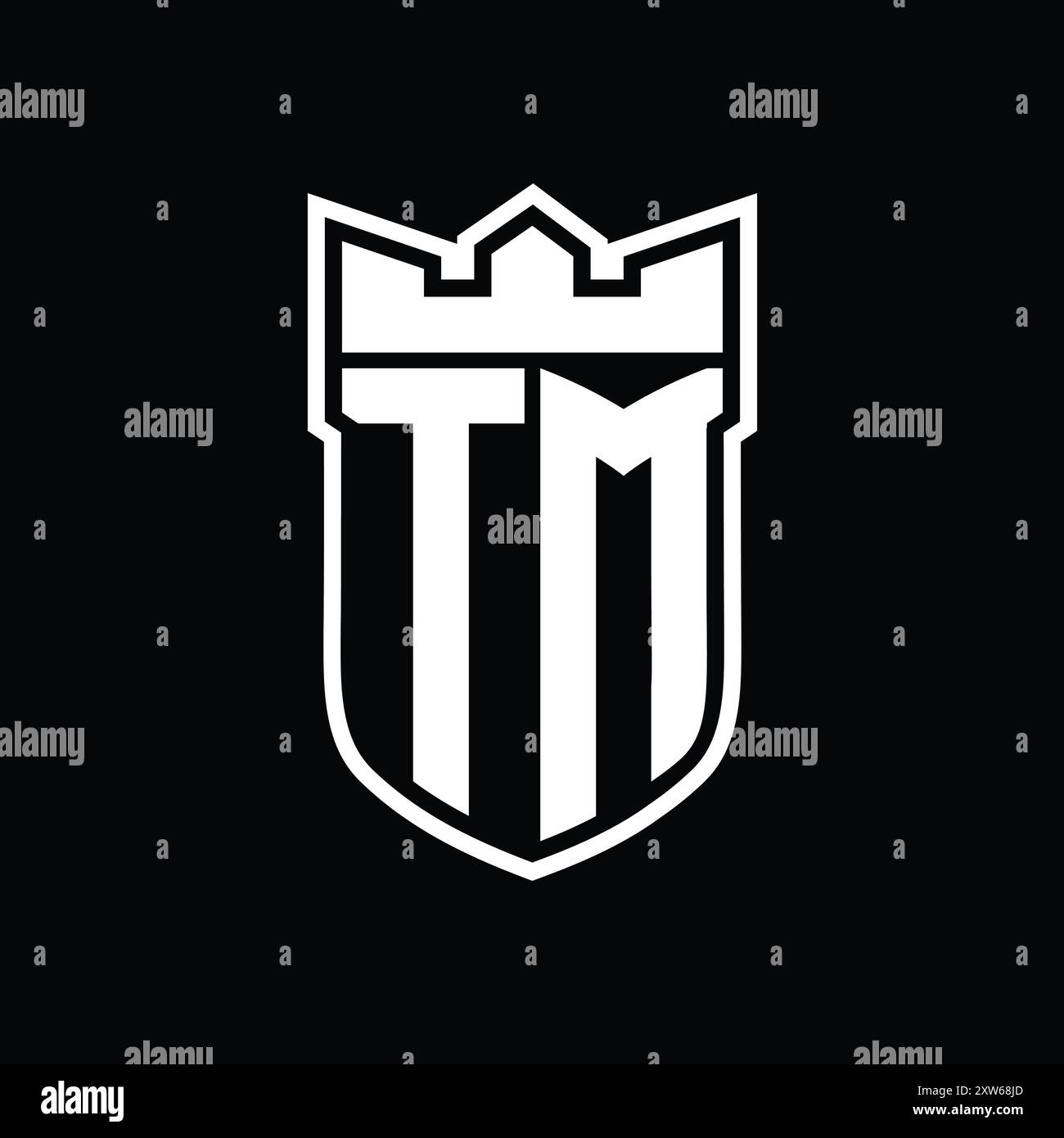 TM Letter logo with shield shape with geometric crown inside white ...
